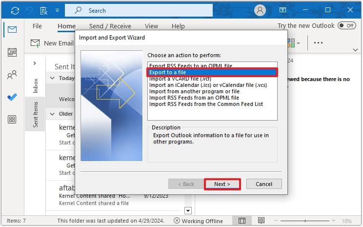Export data from eM client to Outlook step by step process
